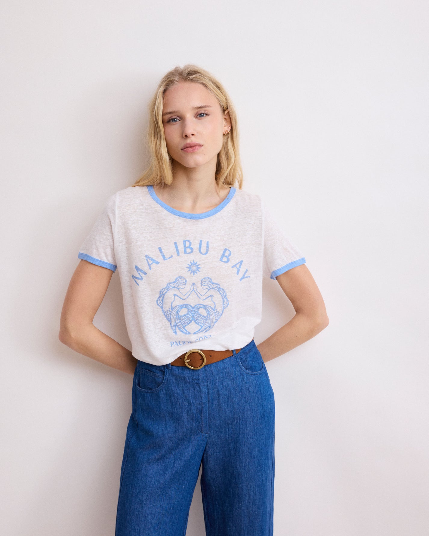 Talibu Women's White Linen T-shirt BDTY504-01 - Women's T-shirt - Hartford